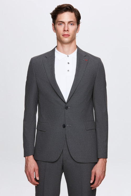 Ds Damat Slim Fit Plain Mono Collar Double Vent Lined Suit - Gray
